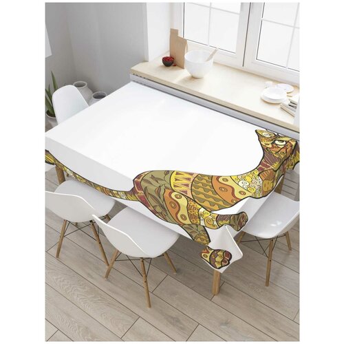 Скатерть прямоугольная JoyArty на кухонный стол "Красочный кот с узорами" из оксфорда, 180x145 см