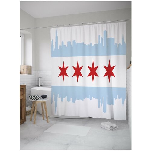 Штора водоотталкивающая для ванной, занавеска в ванную комнату тканевая JoyArty "Официальный флаг Чикаго", 180х200 см