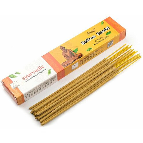 Ayurvedic SAFFRON SANDAL Premium Masala Incense Sticks, Balaji (шафран сандал премиальные масала благовония, Баладжи), уп. 15 г.