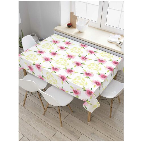 Скатерть прямоугольная JoyArty на кухонный стол "Цветочная сеточка" из оксфорда, 120x145 см
