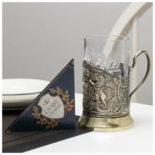 Кольчугинский мельхиор Набор для чая "Глава семьи", 3 шт: подстаканник, стакан, открытка, латунь