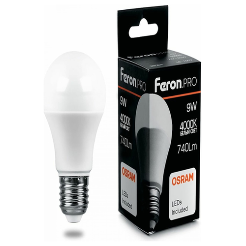 Лампа светодиодная LED 9вт Е27 белый Feron.PRO | код 38027 | FERON (3шт. в упак.)
