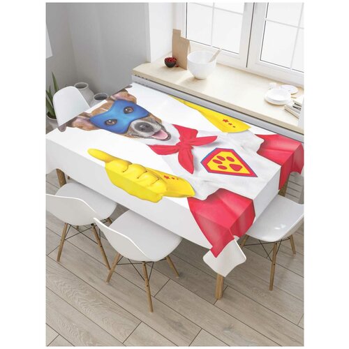 Скатерть прямоугольная JoyArty на кухонный стол "Собака-супермен" из оксфорда, 180x145 см