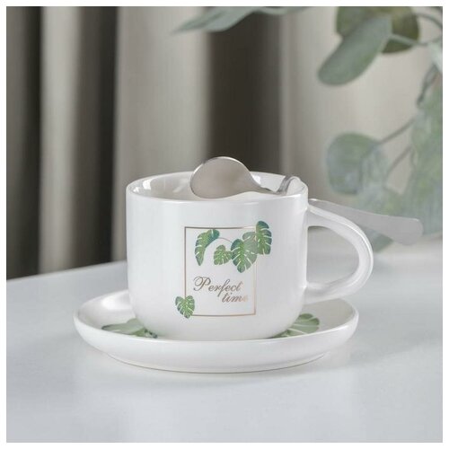 Набор чайный «Ботаника», 3 предмета: чашка 200 мл, блюдце, ложка, цвет микс