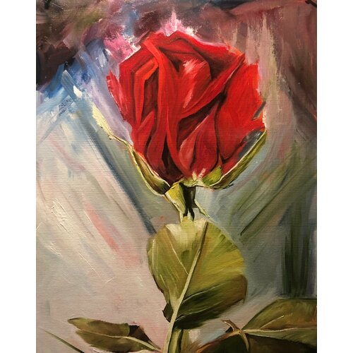 Интерьерная картина маслом ручной работы "Алая роза" 40х50см