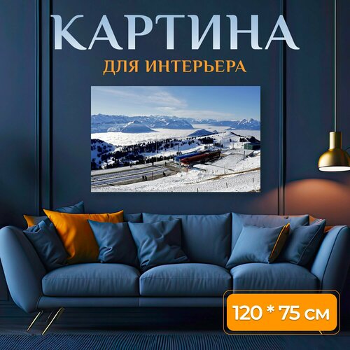 Картина на холсте "Панорама, горы, зима" на подрамнике 120х75 см. для интерьера