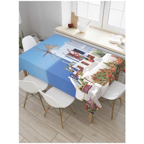 Скатерть прямоугольная JoyArty на кухонный стол "Мельница у моря" из оксфорда, 180x145 см