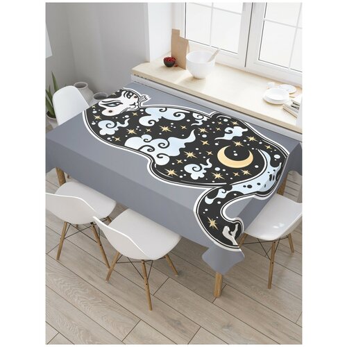 Скатерть прямоугольная JoyArty на кухонный стол "Ночной кот" из оксфорда, 180x145 см