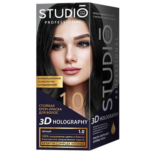 Essem Hair Studio Professional 3D Holography стойкая крем-краска для волос, 1.0 черный, 115 мл