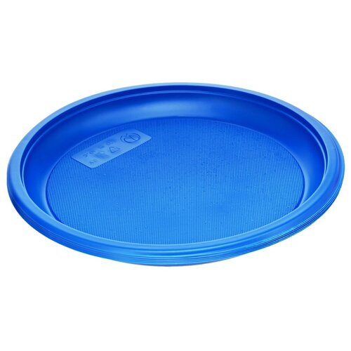 Тарелка одноразовые диаметр 21 см синие 60 штук Мистерия