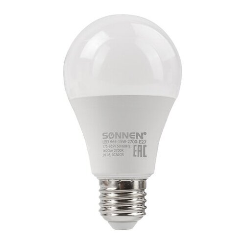 Лампа светодиодная SONNEN 454919, E27, A65, 15 Вт, 2700 К