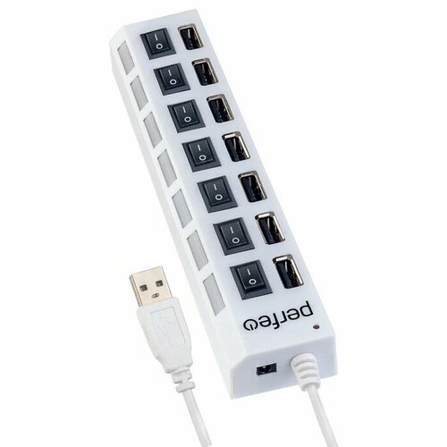 Разветвитель USB (Hub) Perfeo PF-H033, 7 портов, USB 2.0, белый