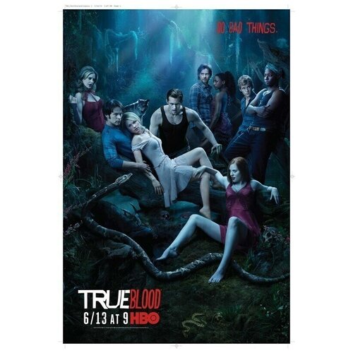 Плакат, постер на бумаге Настоящая кровь (True Blood), Майкл Леманн, Скотт Уинант, Даниэль Минахан. Размер 21 х 30 см