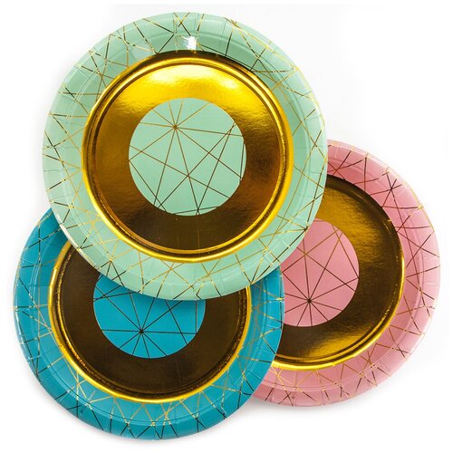 Ukid GIFT Набор одноразовых тарелок "Геометрия линий", 9'/23 см - 6 шт, голубой
