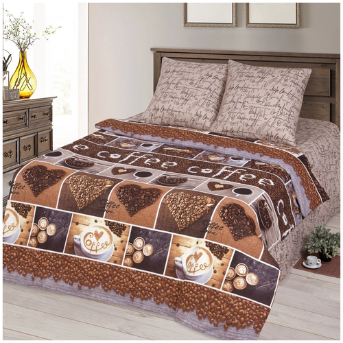 Комплект постельного белья АртПостель Премиум Кофемания 4211, семейное, хлопок, бежевый/коричневый