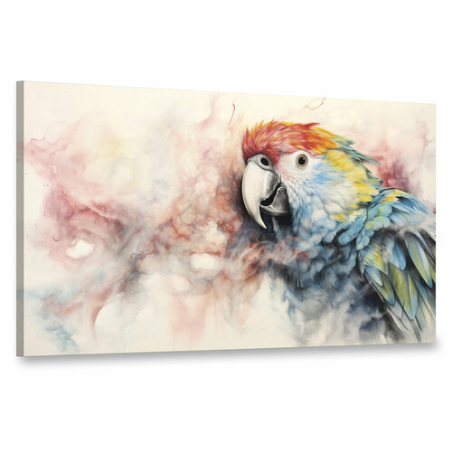 Интерьерная картина 100х60 "Призрачная красота: попугай в облаках дыма"