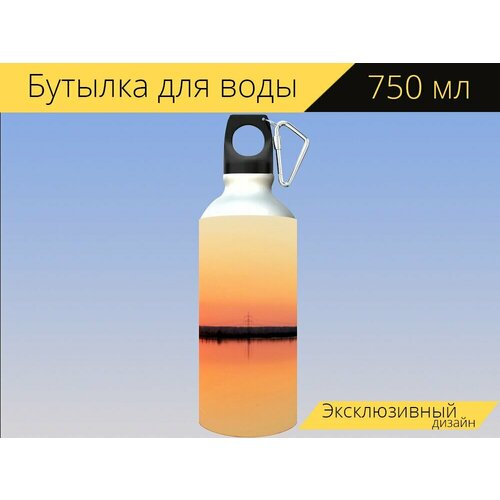 Бутылка фляга для воды "Озеро, пейзаж, природа" 750 мл. с карабином и принтом