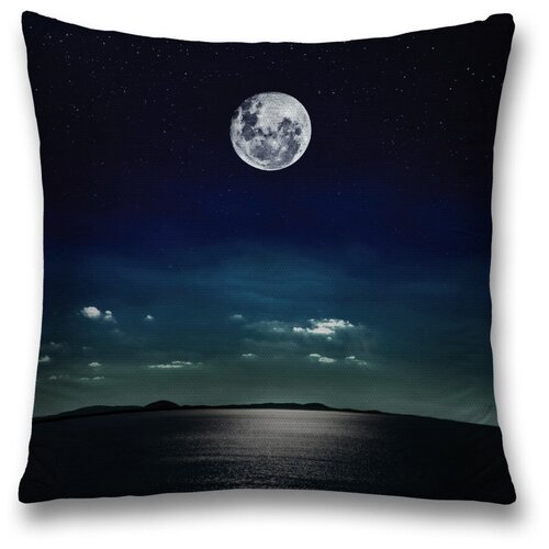 Наволочка декоративная на молнии, чехол на подушку JoyArty "Полная луна над морем" 45х45 см