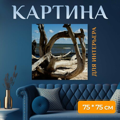 Картина на холсте "Балтийское море, пляж, плавник" на подрамнике 75х75 см. для интерьера
