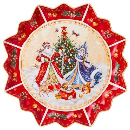 Набор из 2 штук Блюдо Lefard "Дед Мороз и Снегурочка" 38см, фарфор, красное (85-1735/2)