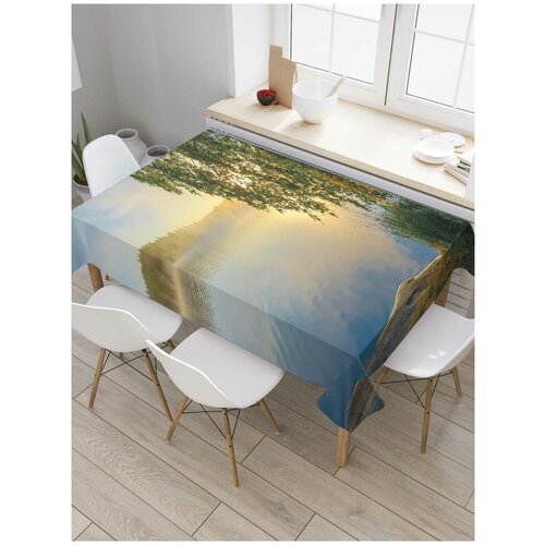 Скатерть прямоугольная JoyArty на кухонный стол "Восход над рекой" из оксфорда, 120x145 см