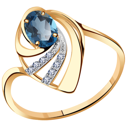 Кольцо АЛЕКСАНДРА, золото, 585 проба, фианит, топаз, размер 17.5, голубой, бесцветный