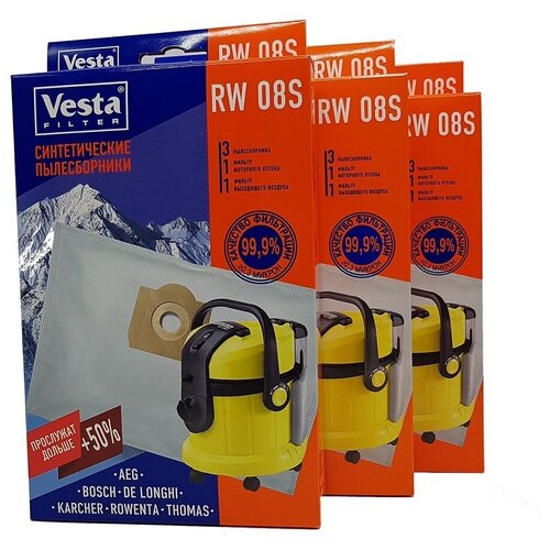 Комплект синтетических пылесборников Vesta filter RW08S XXl-Pack, 9 шт + 6 фильтров