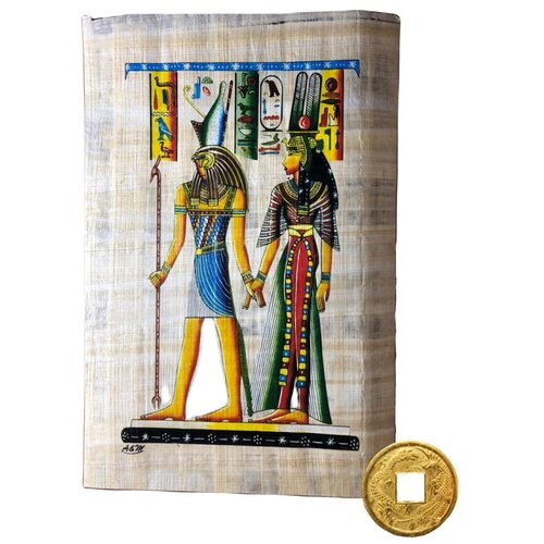 Холст из папируса с рисунком №56(29,5 х 20) + монета "Денежный талисман"