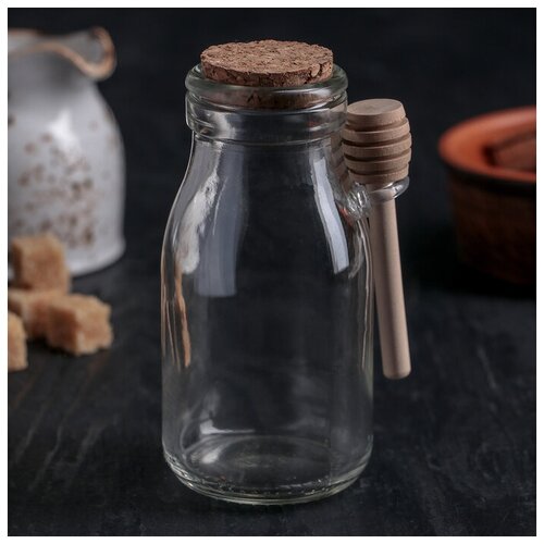 Ёмкость стеклянная для мёда и варенья с деревянной ложкой Доляна "Парфе", 250 мл, 7х14 см