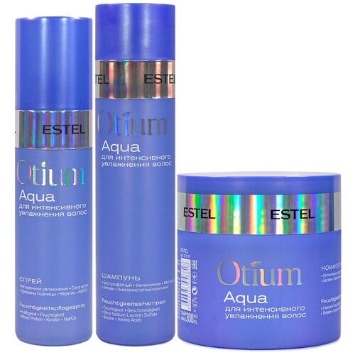 ESTEL Косметический набор для интенсивного увлажнения волос OTIUM AQUA(бессульфатный шампунь 250 мл, спрей 200 мл, маска 300 мл)