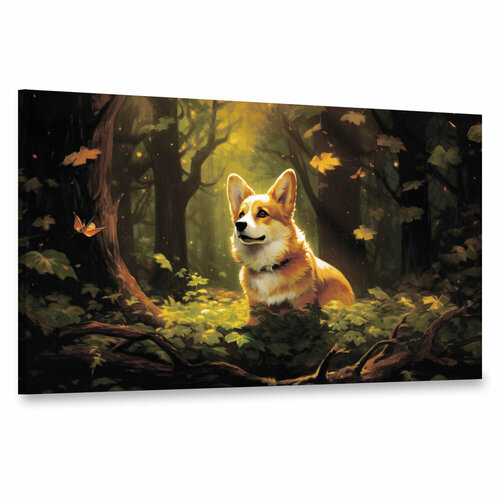 Интерьерная картина 100х60 "Сказочные корги: Волшебный лес"