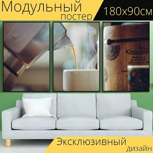 Модульный постер "Кофе, чашка, чашка кофе" 180 x 90 см. для интерьера