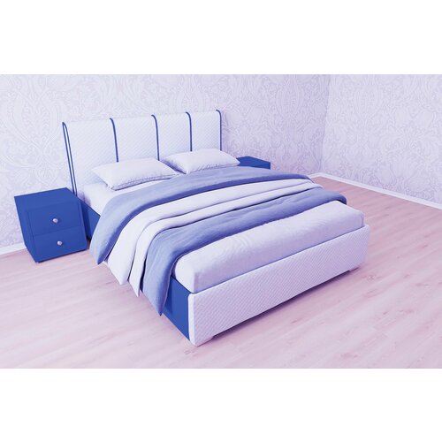 Двуспальная кровать Европа 180x200 с подъемным механизмом и с коробом для белья велюр синий ножки 5 см
