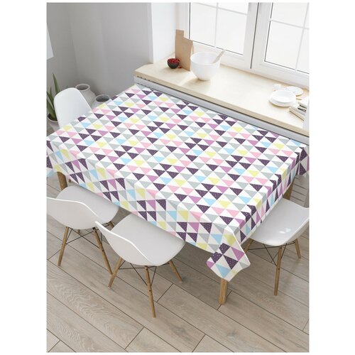 Скатерть прямоугольная JoyArty на кухонный стол "Брызги на цветных треугольниках" из оксфорда, 120x145 см