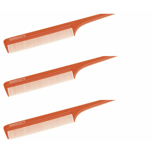 Расческа для волос Dewal Beauty рабочая с пластиковым хвостиком, оранжевый, 20,5 см, 3 шт.
