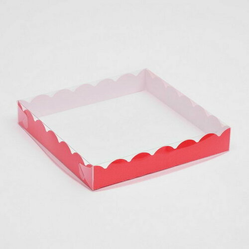Коробочка для печенья с PVC крышкой, красная, 18 x 18 x 3 см, 10 шт.