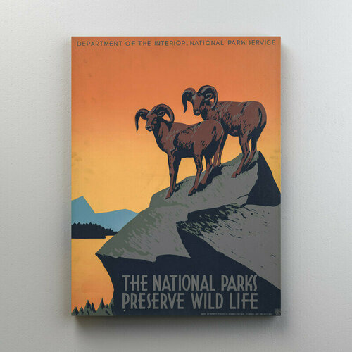Интерьерная картина на холсте "Винтажный американский плакат - Национальный парк" размер 45x60 см