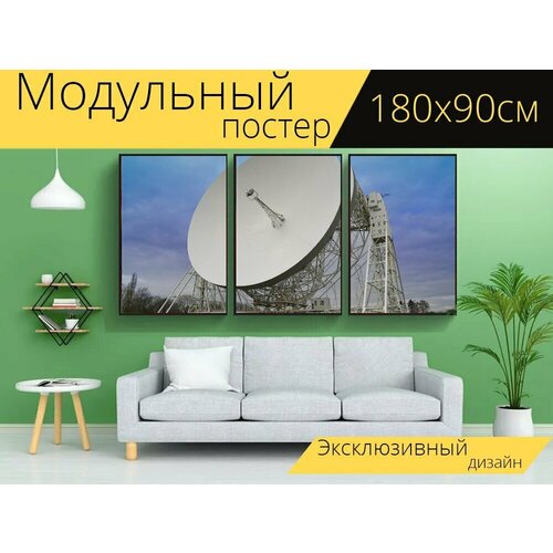 Модульный постер "Спутниковая тарелка, телескоп, пространство" 180 x 90 см. для интерьера