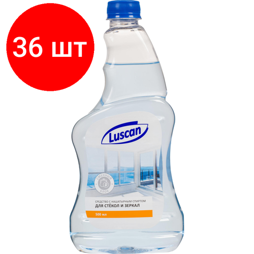 Комплект 36 штук, Средство для стекол и зеркал Luscan с нашат спиртом 500мл смен. блок