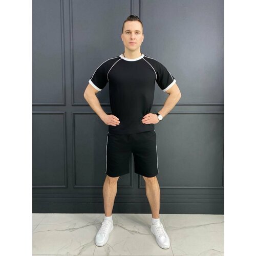 Костюм Jools Fashion летний спортивный с шортами для занятия спортом, размер 52, черный