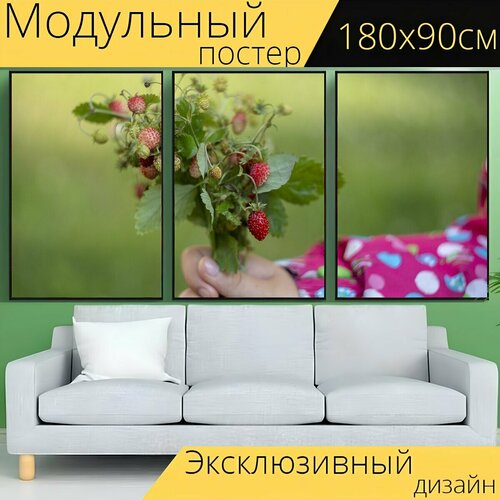 Модульный постер "Ягоды, лето, свежесть" 180 x 90 см. для интерьера