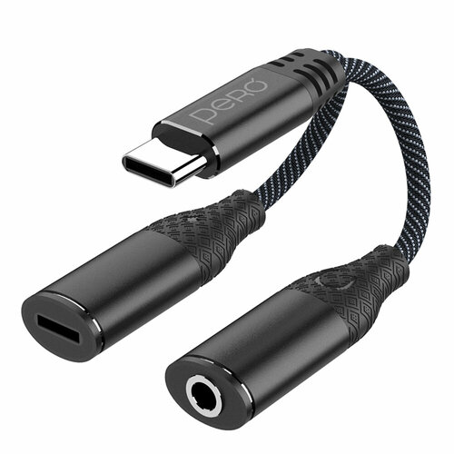 Адаптер PERO AD11 USB-C TO USB-C/MINI JACK 3.5, черный