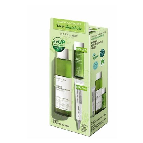 Подарочный набор для лица с чайным деревом | MARY&MAY Vegan Cica Teatree Toner Special Set (AHA PHA Blemish Toner 200ml+30ml, Eye Cream 12g)