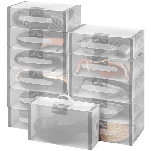 Коробка для обуви EL CASA для хранения женской обуви 30х18х10 см, с ручкой, прозрачный/серый