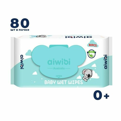 Влажные детские салфетки с клапаном-пандой AIWIBI Premium, с маслом чайного дерева, 80шт