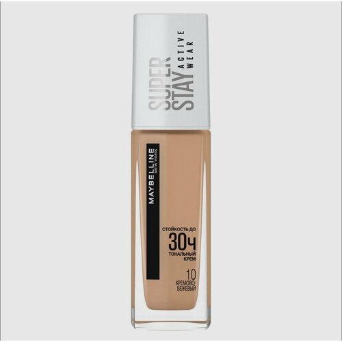 Maybelline New York Тональный крем тон 10 кремово-бежевый, Super Stay Active Wear 30h, 30 мл, стойкий тональный крем