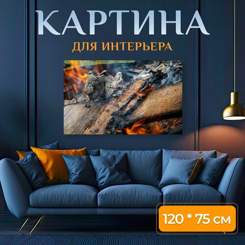 Картина на холсте "Пожар, углей, горящий" на подрамнике 120х75 см. для интерьера