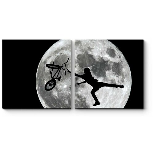 Модульная картина Силуэт байкера на фоне луны60x30