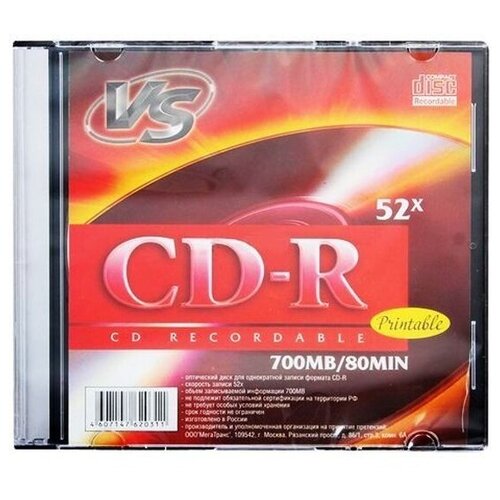 Диск VS CD-R 80 52x SL/5 Ink Print