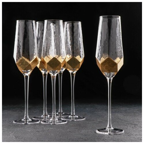 Набор бокалов для шампанского Magistro "Дарио", 180 мл, 7*20 см, 6 шт, цвет золото